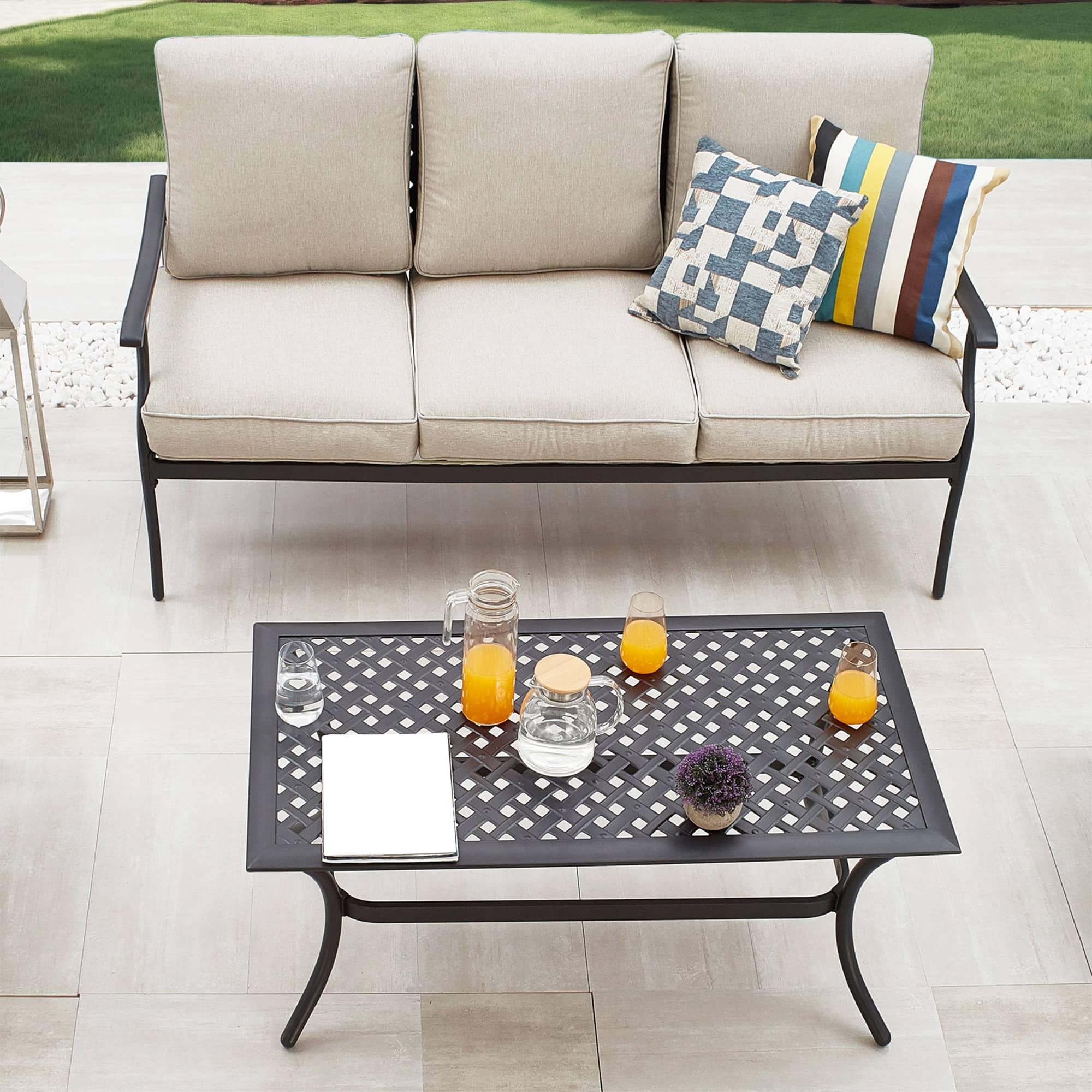 PatioFestival Patio Conversation Set Cushioned Outdoor Furniture Sets with All Weather Frame (4Pcs, Beige)