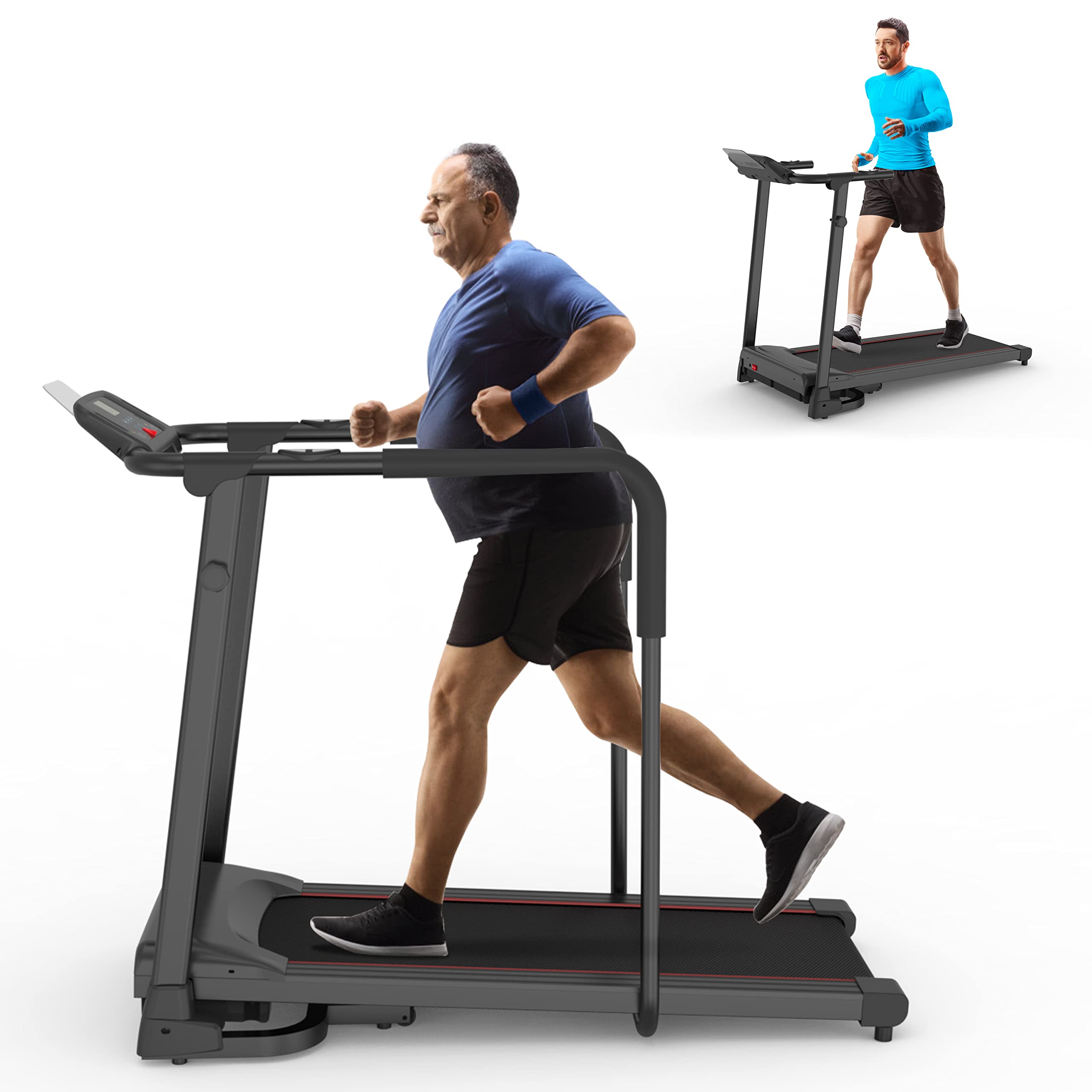Walking Treadmill Long Handraill Recovery Fitness Foldable Machine with Low Wide Belt for Seniors Balance 265 lbs Capacity