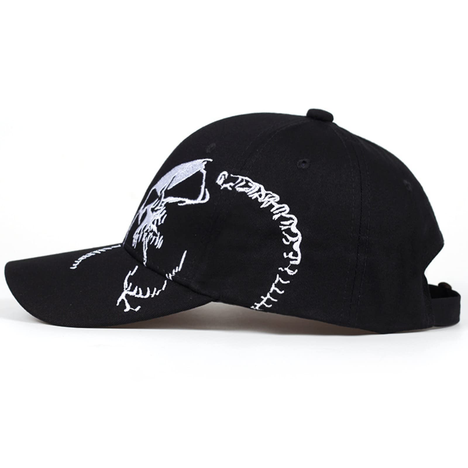 WALLDOR Embroidery Black Fashion Skull Sun Hat Flat Baseball Cap Adjustable Cap Unisex Hat Cool Hip Hop Snapback Men's caps, Black-04