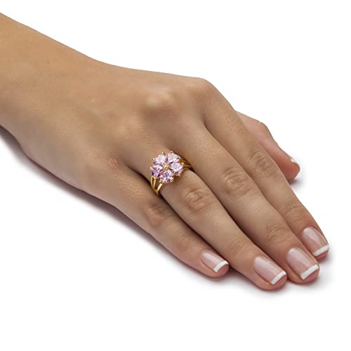 PalmBeach Yellow Gold-plated Heart Shaped Pink Cubic Zirconia Flower Petals Ring Sizes 5-10 Size 6