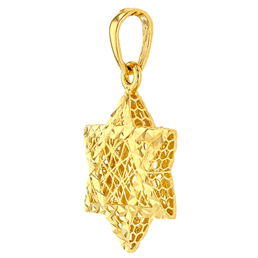 Religious by Jewelry America 14k Yellow Gold Textured 3D Jewish Star of David Pendant