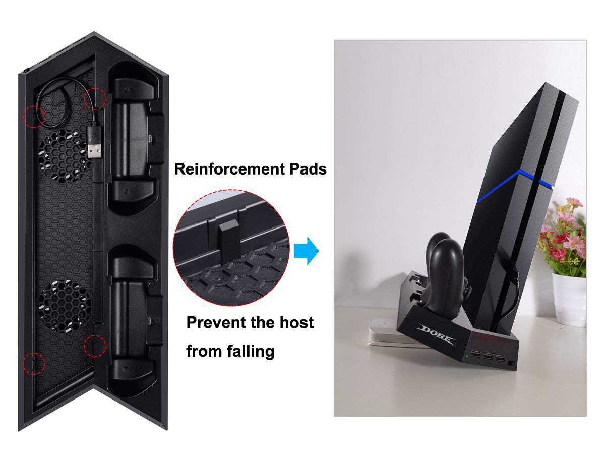 PS4 Universal Controller Charger KINGTOP PS4/PS4 Pro/PS4 Slim Fan Cooler Vertical Stand Dual Charging Station