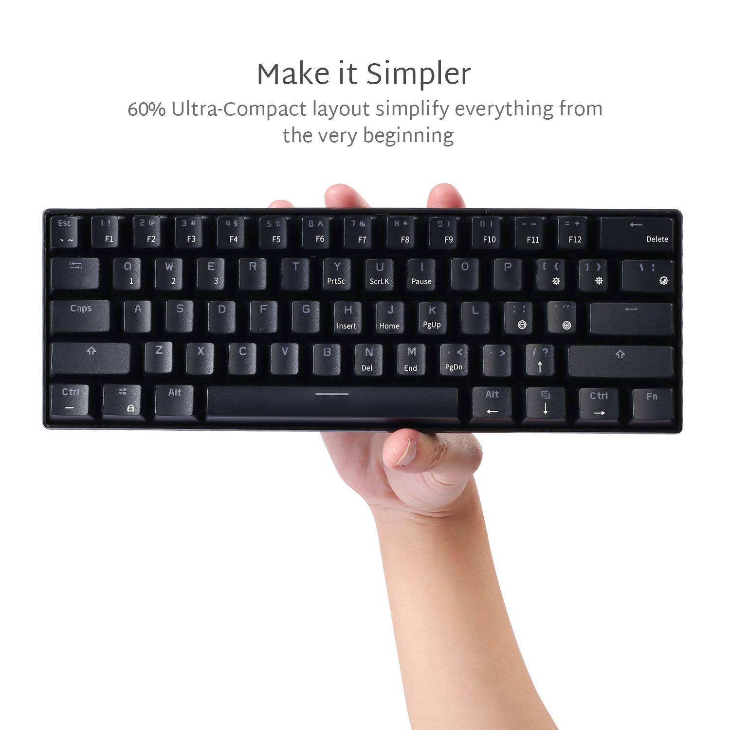 RK ROYAL KLUDGE RK61 Wireless 60% Mechanical Gaming Keyboard, Ultra-Compact Bluetooth Mechanical Keyboard with 10 Hours Battery Life and Tactile Brown Switches, Compatible for Multi-Device Connection