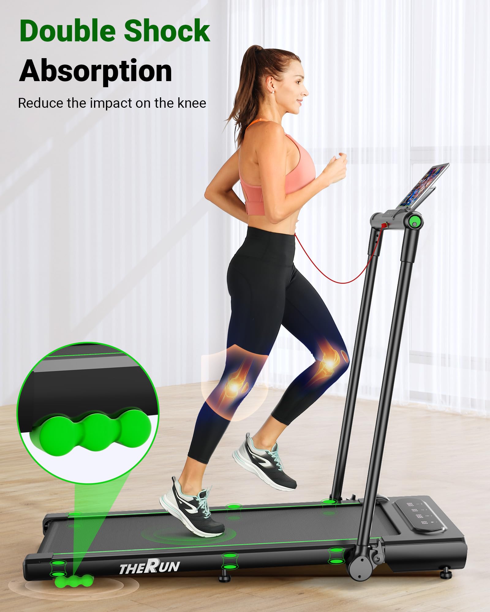THERUN 2.5HP Treadmill, 2 in 1 Under Desk Walking Pad Treadmill, Electric Compact Space Folding Treadmill for Home Office with LED Touch Screen 0.6-7.6MPH Wider Running Belt, No Assembly Needed