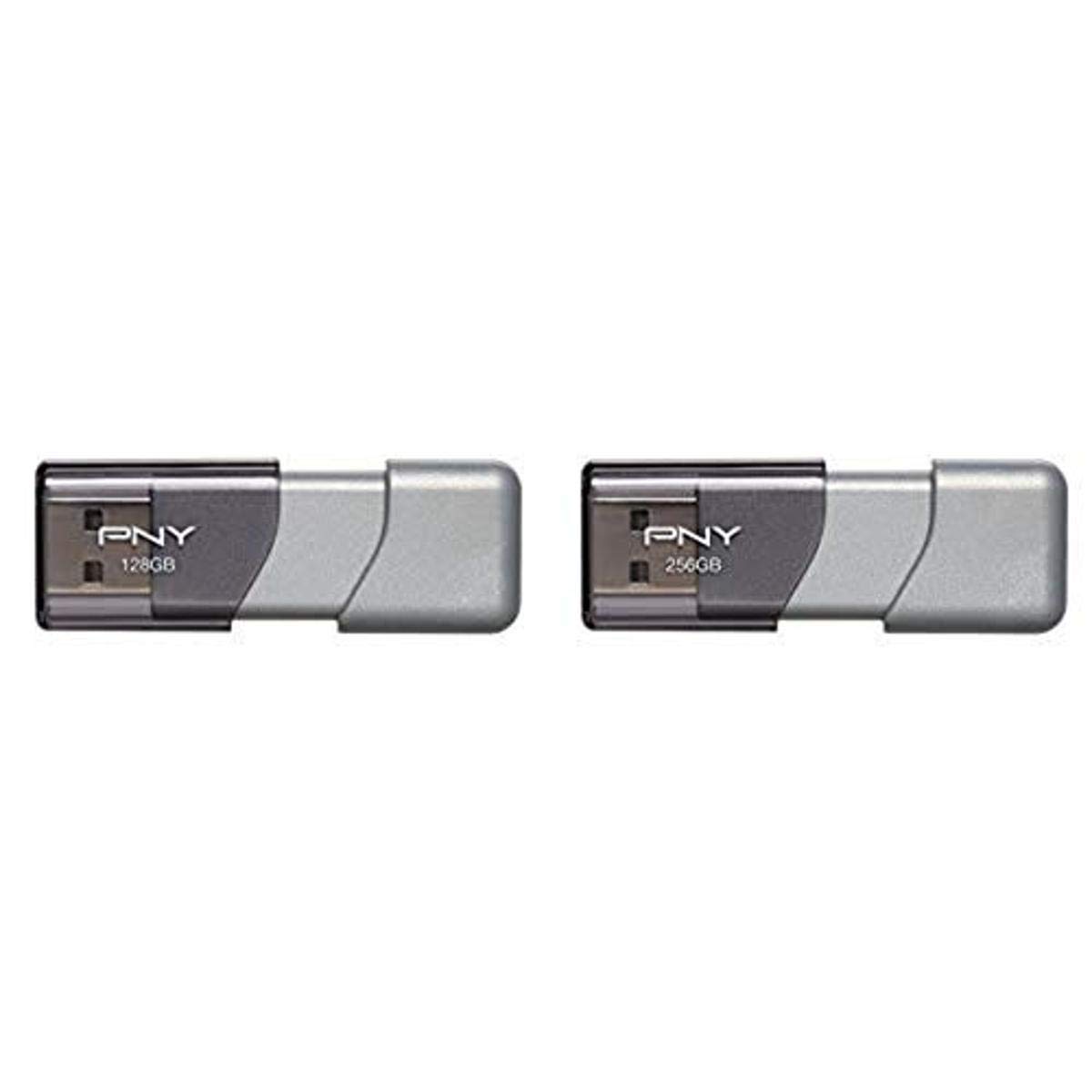 PNY 128GB & 256GB Turbo Attache 3 USB 3.0 Flash Drives, Grey