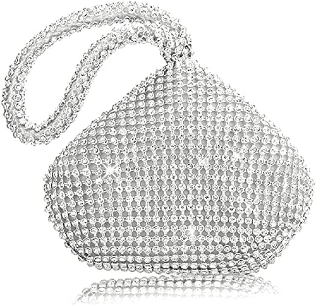 Women's Evening Bag Rhinestone Purse Handbags Triangle Style Chain Clutch Purse Bag Sparkly Party Prom Wedding Purse (Silver)