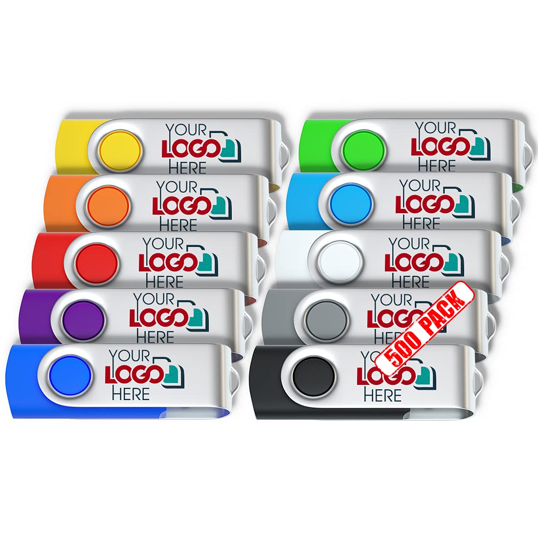 Possibox Custom Swivel USB Flash Drive 8GB Promotional Product Personalized with Your Logo - Bulk USB 2.0 - Customizable 500 Pack