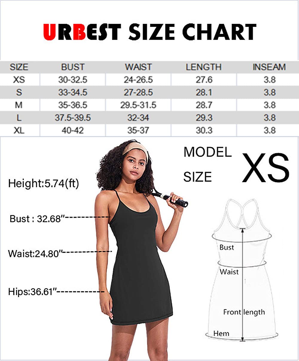 Women's Exercise Workout Dress with Built-in Bra & Shorts Sleeveless Tennis Golf Athletic Dress with Pockets Black M