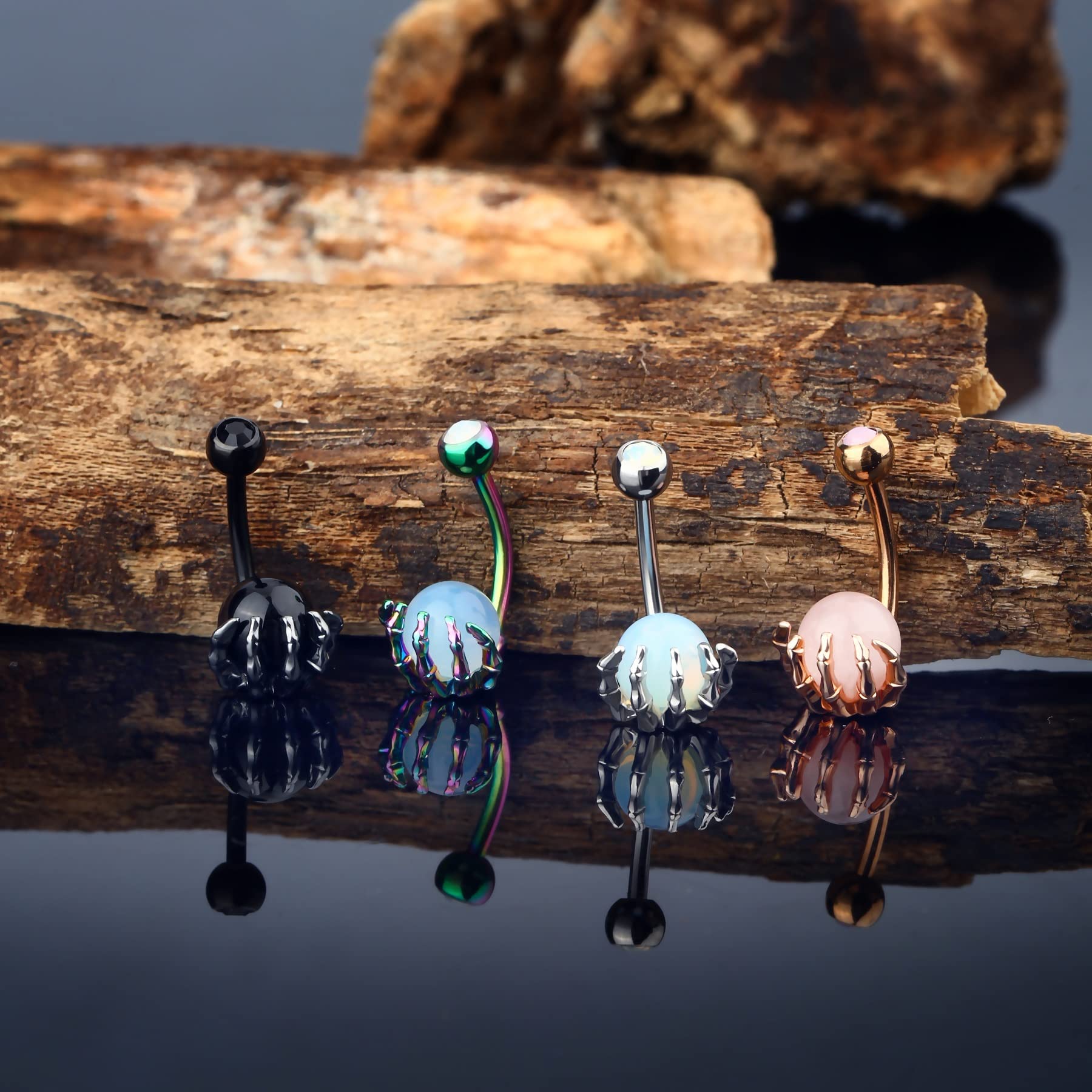 OUFER 14G Stainless Steel Navel Rings Skull Hand with Gem Ball Belly Button Rings Belly Rings Body Piercing