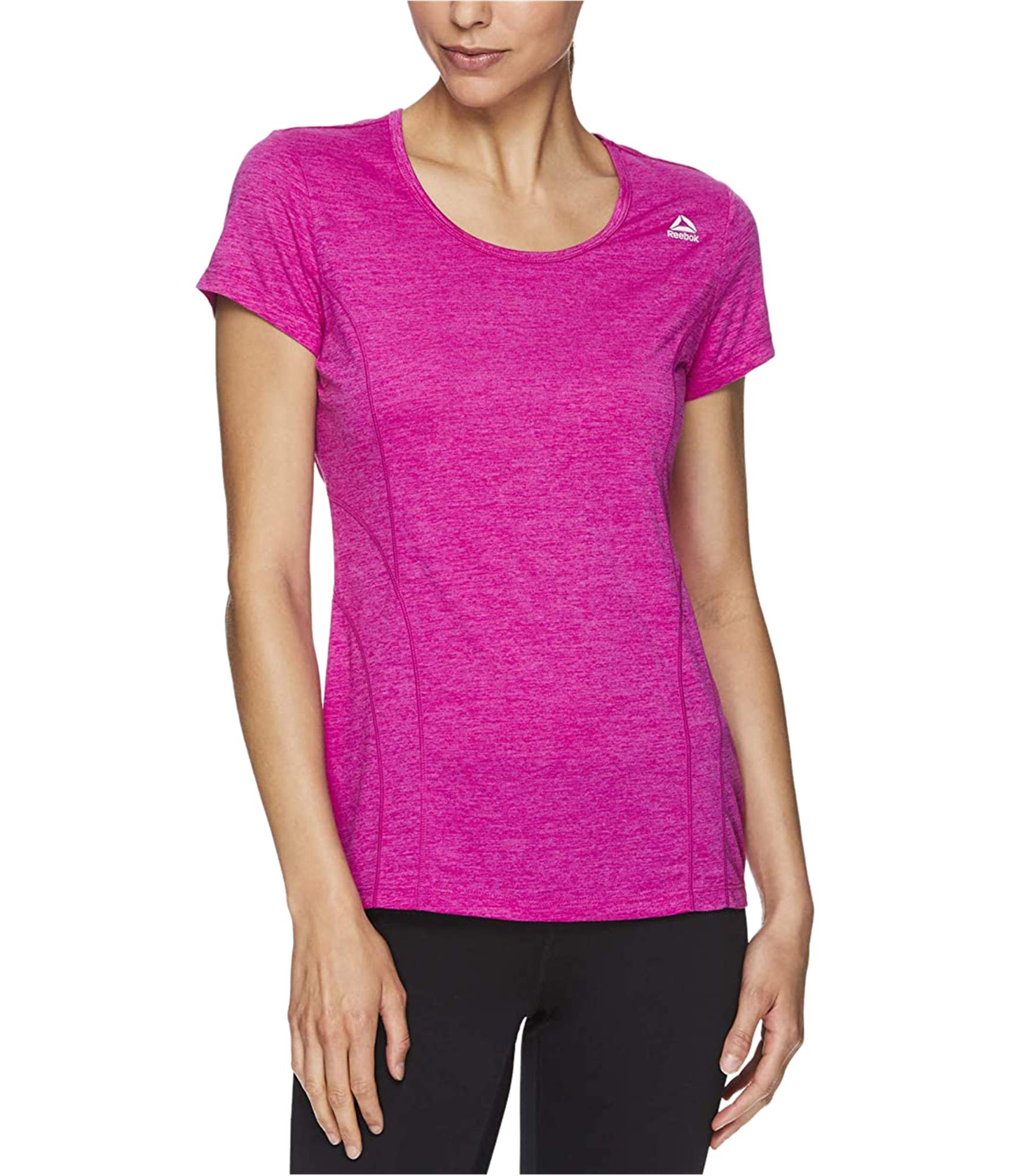 Reebok Womens Poly Marled Basic T-Shirt, Pink, X-Small