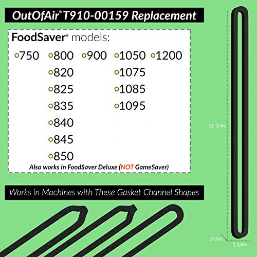 OutOfAir Replacement Gasket (2-Pack) T910-00159 Works With FoodSaver V835, V840, V845, V850, V1050, V1085, V1095, and more