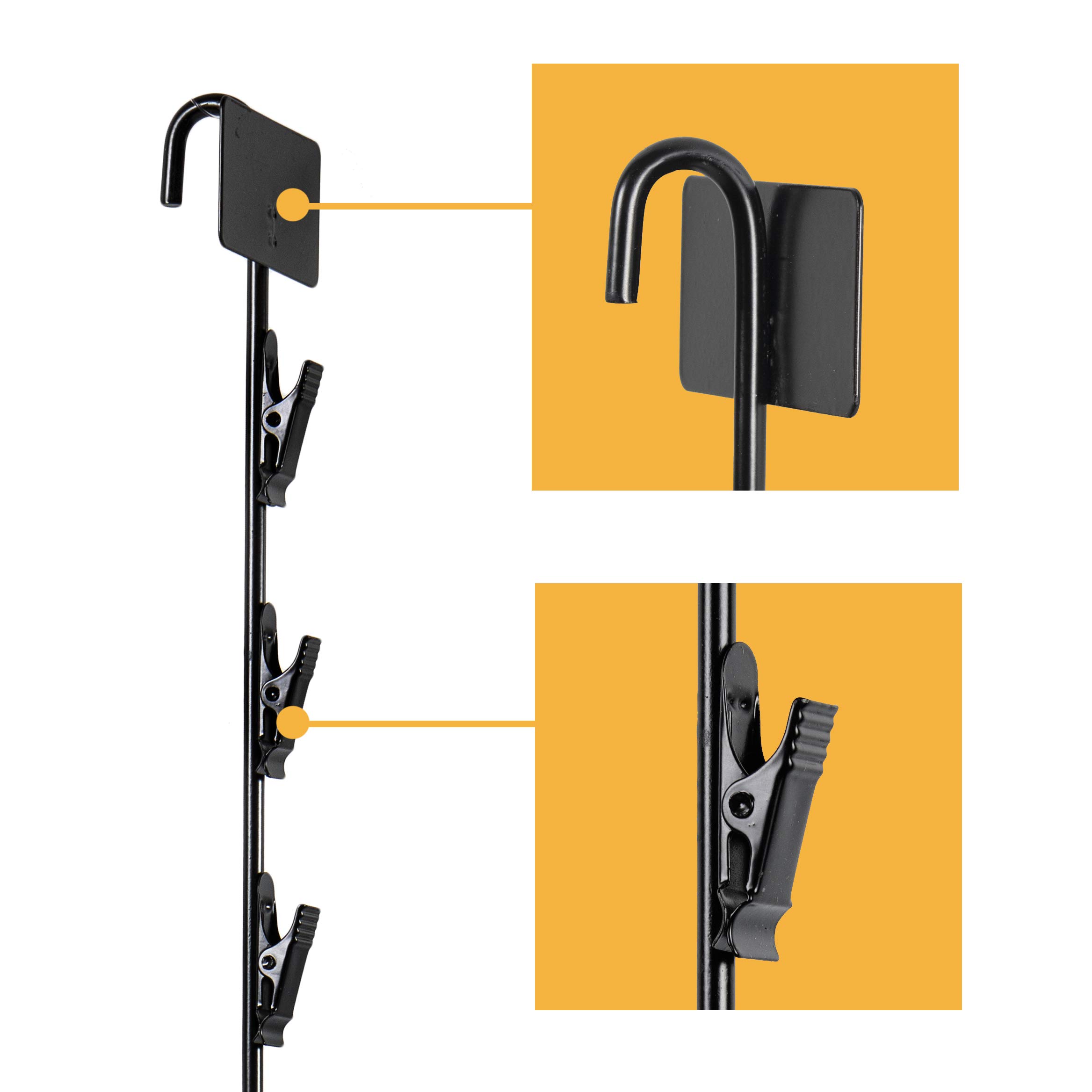 Pack of 4 β 12 Station Hanging Merchandise Strips with Hooks, 31β Metal Display Merchandise Strips for Retail Display with Label Header, Black