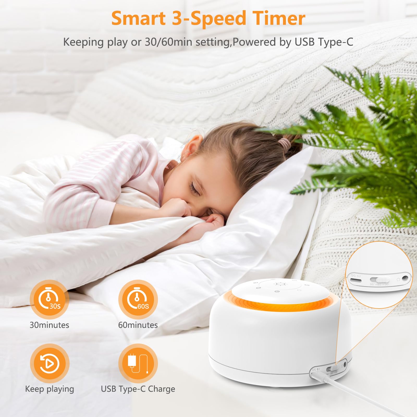 Uyled Sound Machine White Noise Machine with 30 Soothing Sounds 3 Timer Memory Function and Warm Night Light Portable Noise Machine for Adults/Kids/Baby Sleeping,Relaxation