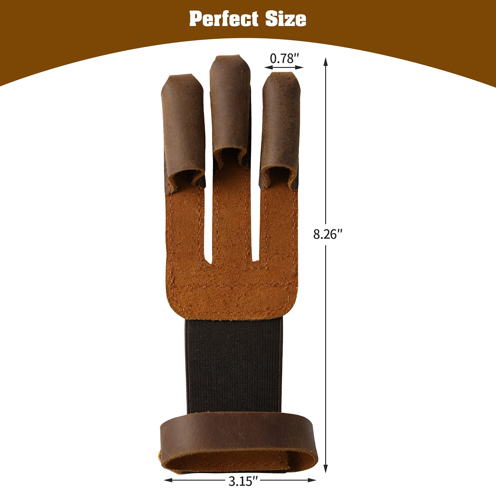 RingSun Archery Glove Three Finger Genuine Leather Protective Glove for Youth & Adult, Archery Protective Gear Accessories Archery Shooting Glove RS71, Brown