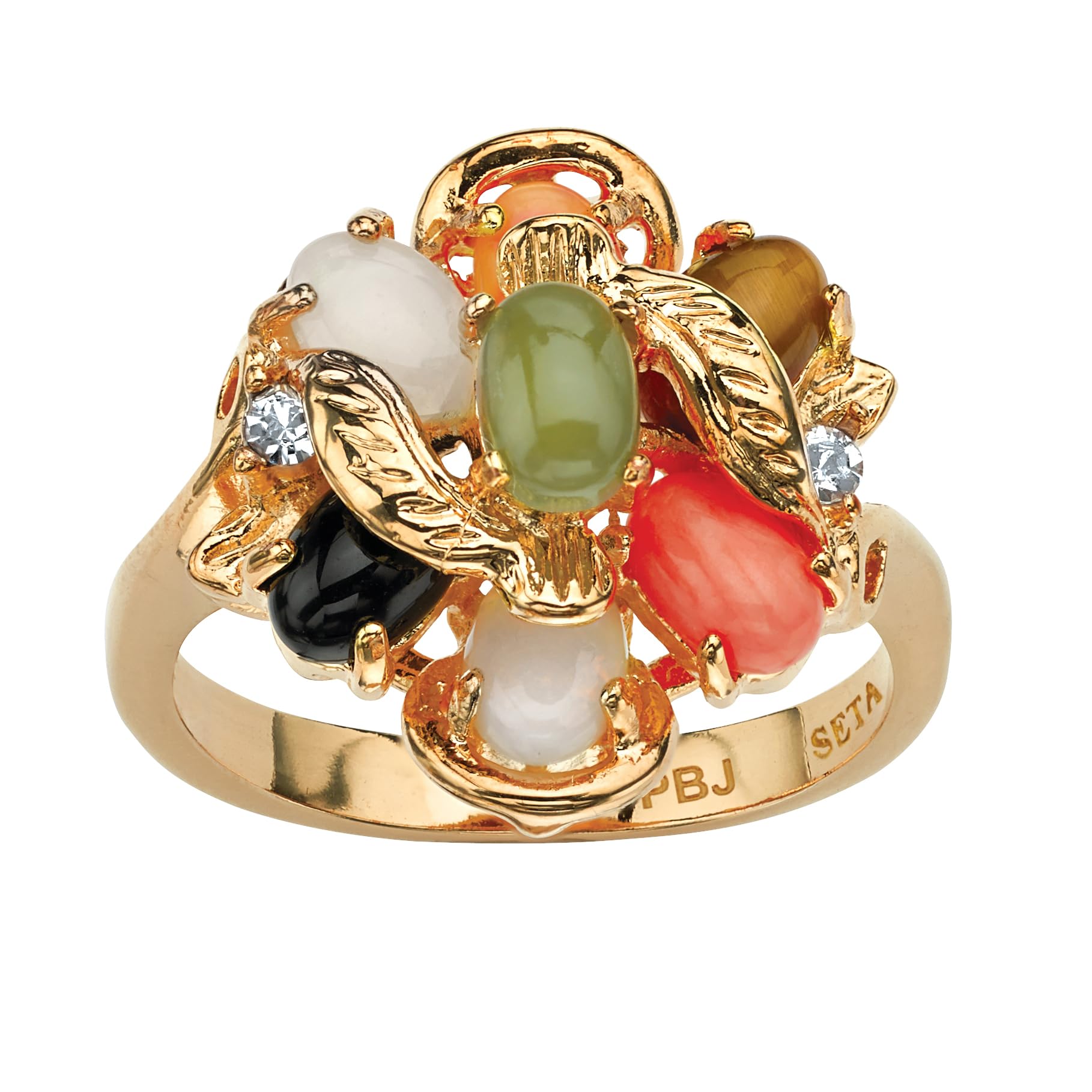 PalmBeach Yellow Gold-plated Genuine Gemstone and Crytal Cluster Ring Sizes 5-10 Size 8