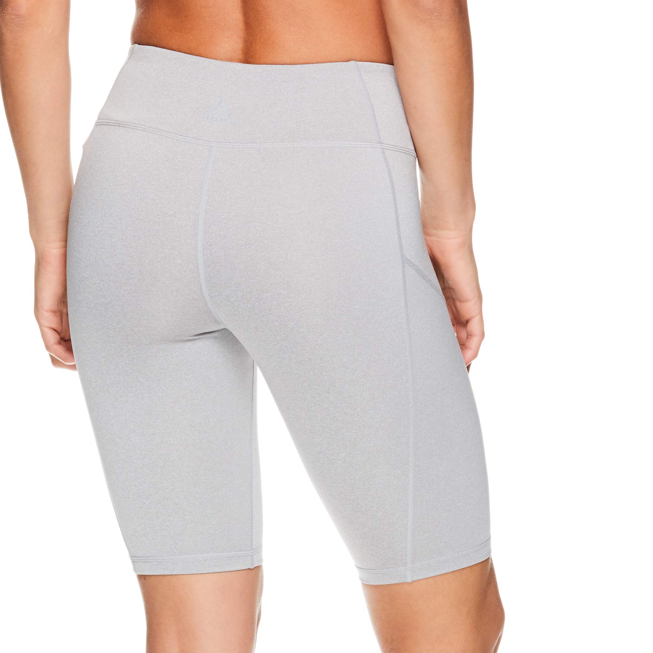 Reebok Women's Compression Running Shorts with Phone Pocket - High Waisted Performance Workout Short - 11 Inch Inseam - Quick Training Grey Heather, X-Large
