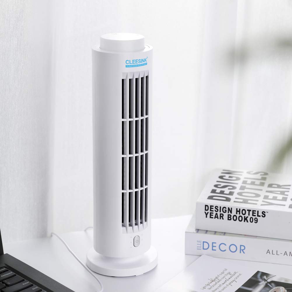 Small Quiet Tower Fan with Tricolor Adjustable Night Lamp, Personal USB Desk Fan, Cooling Fan with Turbine Technology, Mini Portable Tabletop Fan for Bedroom Office Home, 3 Settings, HFT2007