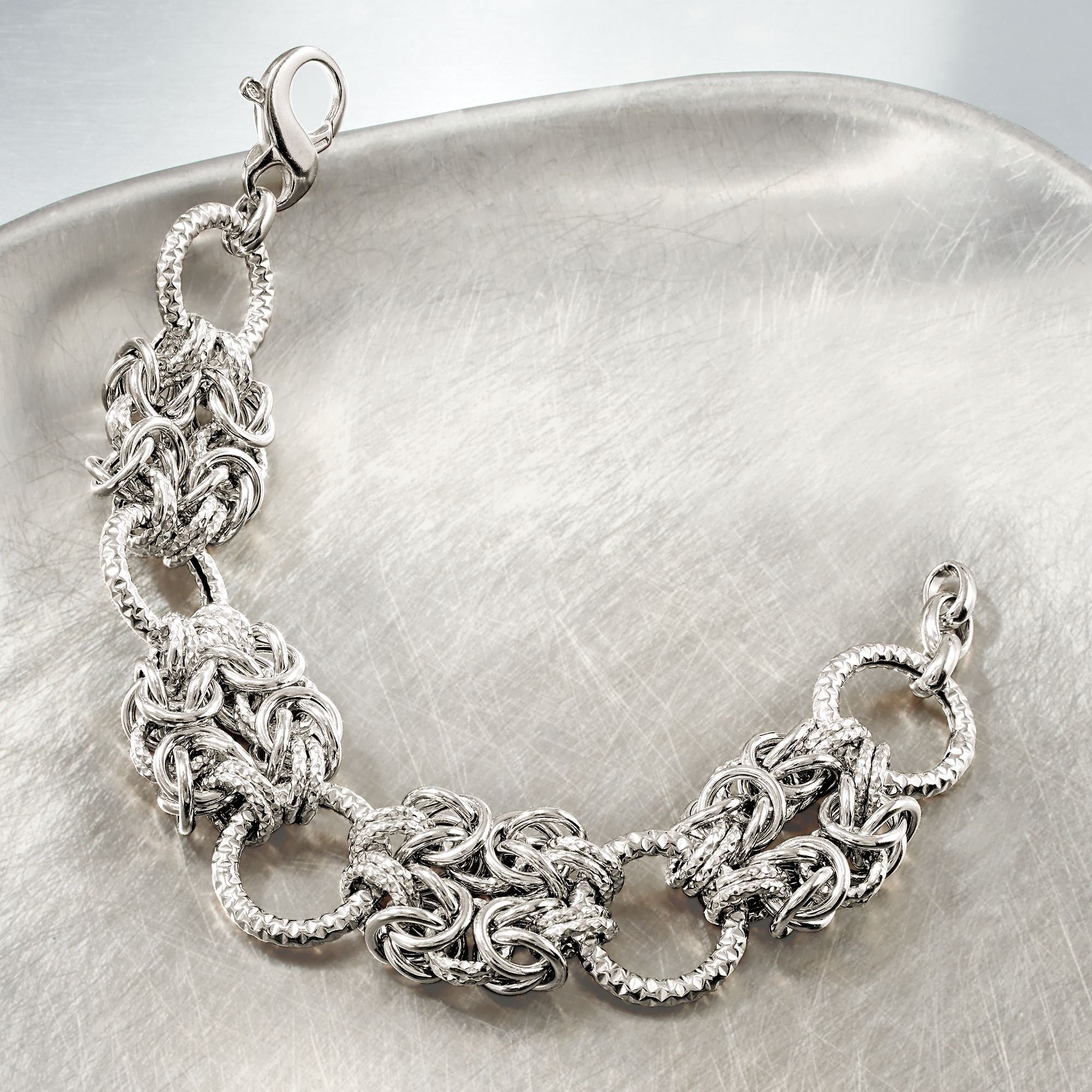 Ross-Simons Italian Sterling Silver Byzantine and Textured Circle Bracelet. 8.5 inches