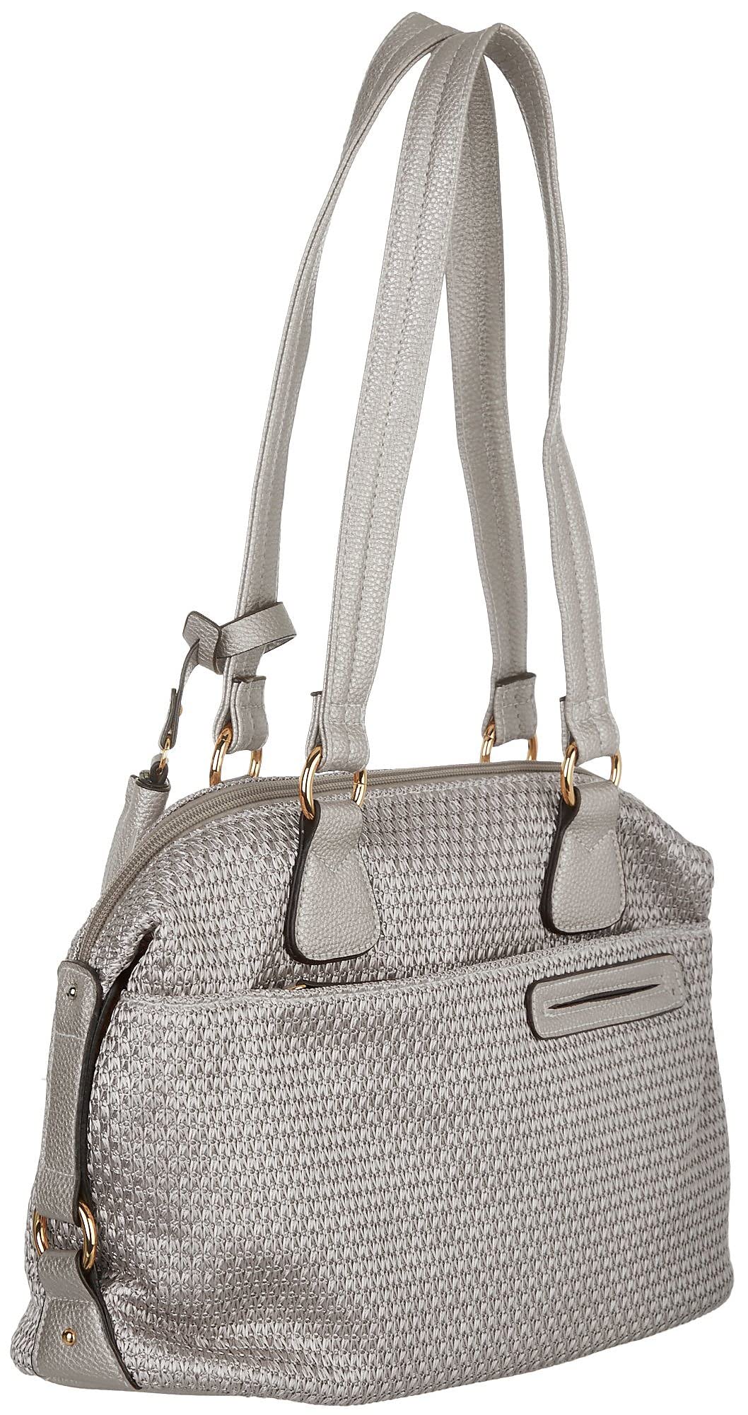 Stone Mountain Metallic Straw Pillow Satchel Handbag One Size Silver
