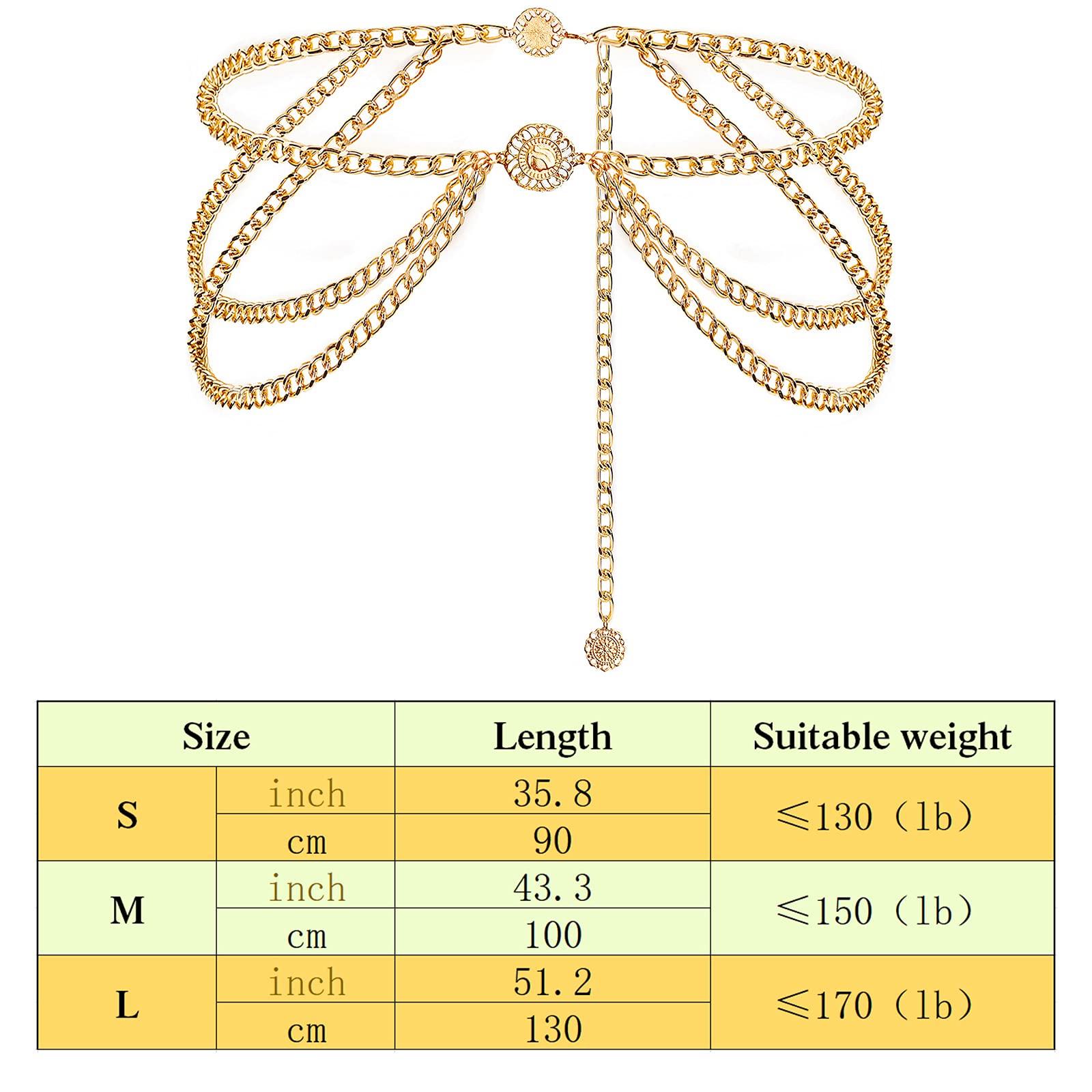 Shareky Metal Layered Waist Chain for Women Multilayer Sunflower Body Chain Belts Gold 130CM