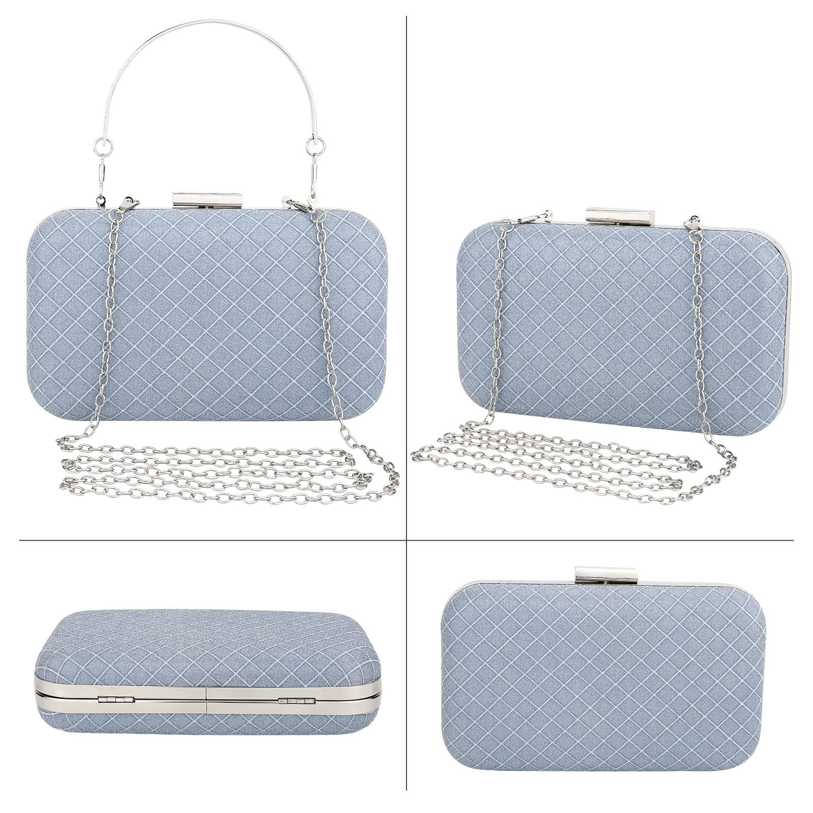 Tanpell Women's Evening Bag Glittering Clutch Handbag Wedding Party Bridal Purse with Detachable Chain (Blue)