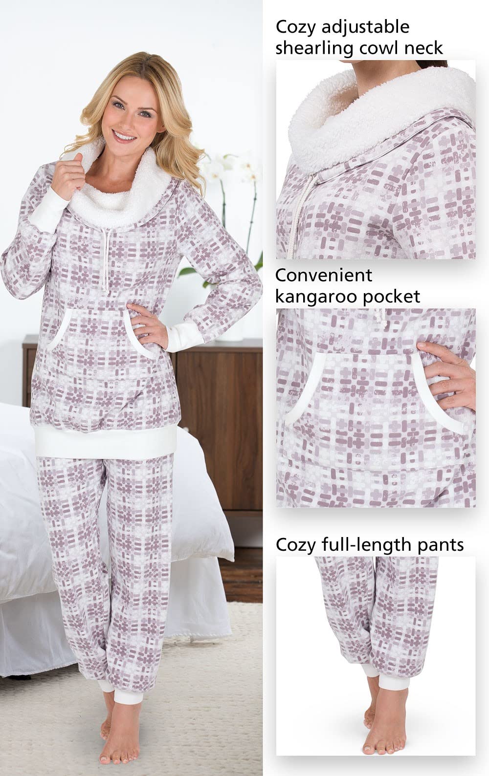 PajamaGram Soft Fleece Pajamas Women - Pajamas for Women, Pink, L, 12-14