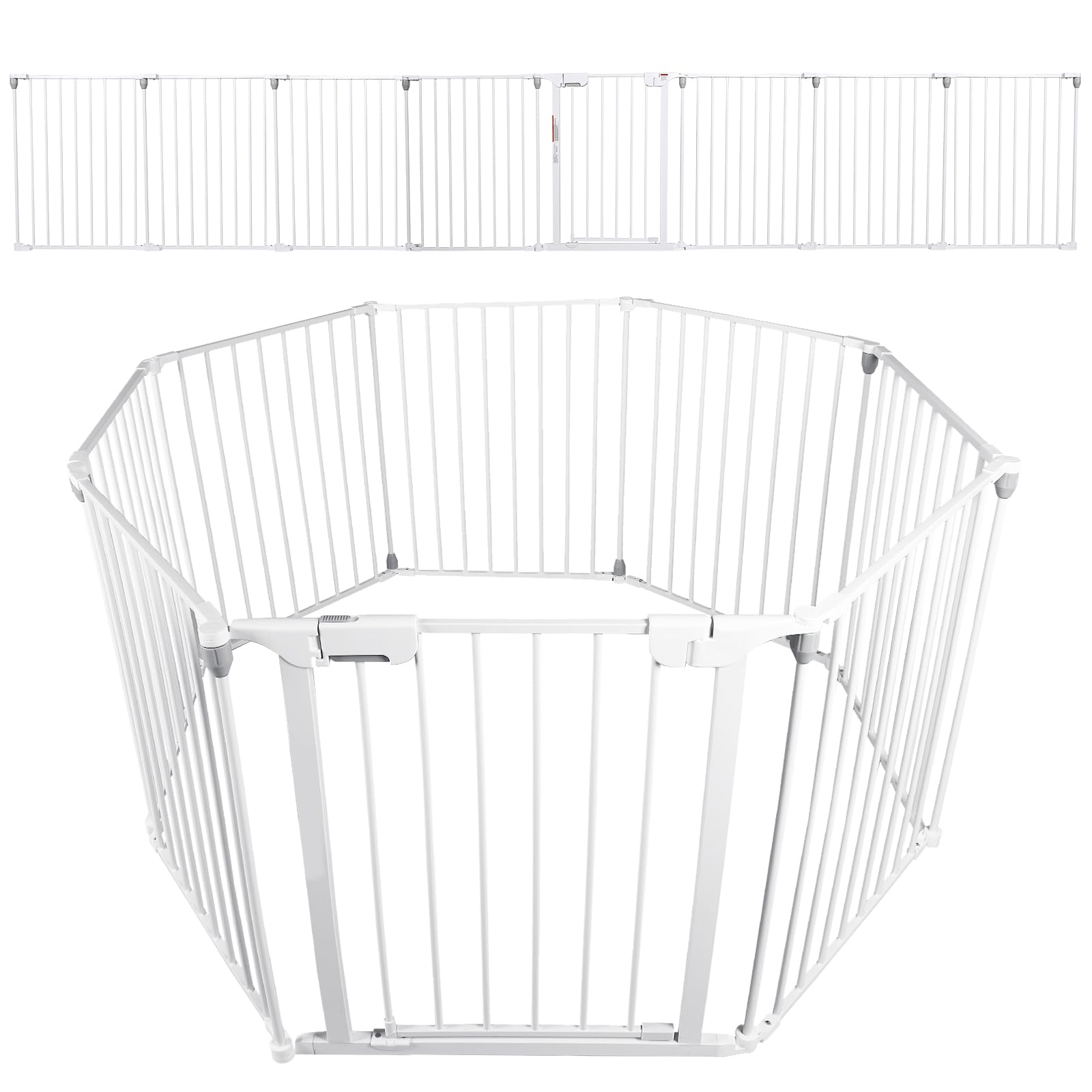 Patywaga Baby Gate Extra Wide with 8 Metal Pannels,Extra Long Dog Gate Pet Gate or Used to Stairs Doorways Fireplace Fence,3-in-1 Baby Gate Playpen,Child Safety Gate and Safety Barrier