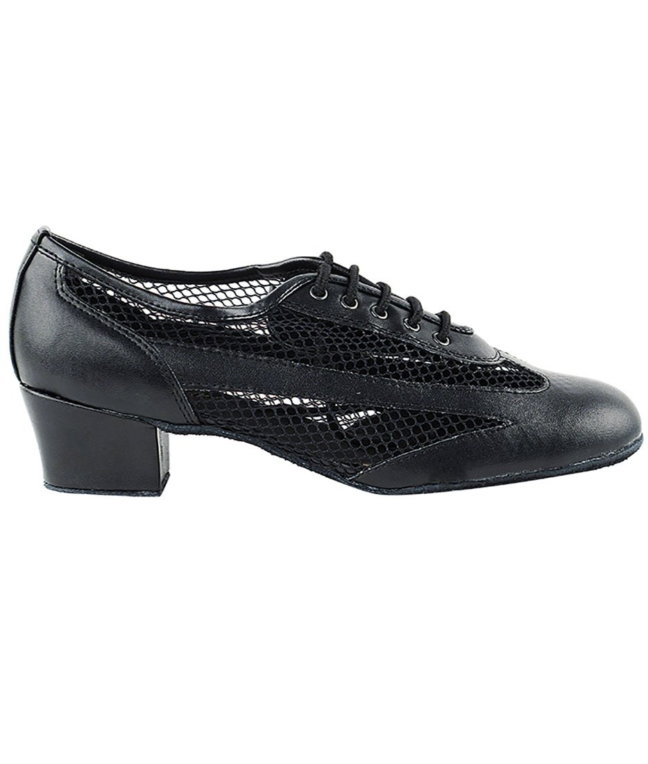 Very Fine Dance Shoes - Ladies Practice, Cuban Low Heel Ballroom Dance Shoes - 2009-1.5-inch Heel and Foldable Brush Bundle - Black Leather - 6.5