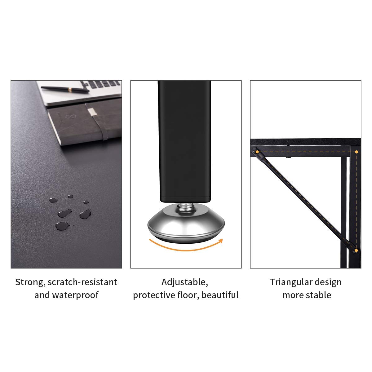 V-AIDMENG 55'' Home Office Desks, Computer Desks, Study Writing Desks with Storage Shelf, Hook and Storage Bag, Multi-Function PC Desk, Gaming Table, Work Tables for Desktop and Laptop. Black MDF