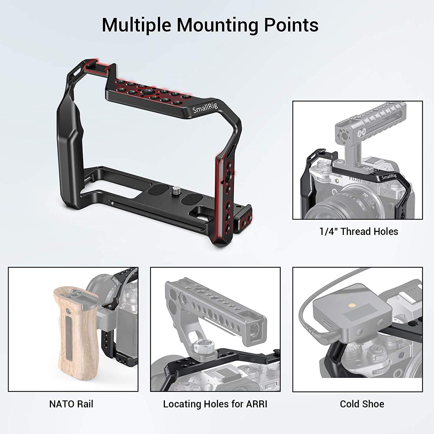 SmallRig X-T4 Camera Cage for FUJIFILM X-T4, Aluminum Alloy Cage with NATO Rail and Cold Shoe Mount for Microphone and Light CCF2808