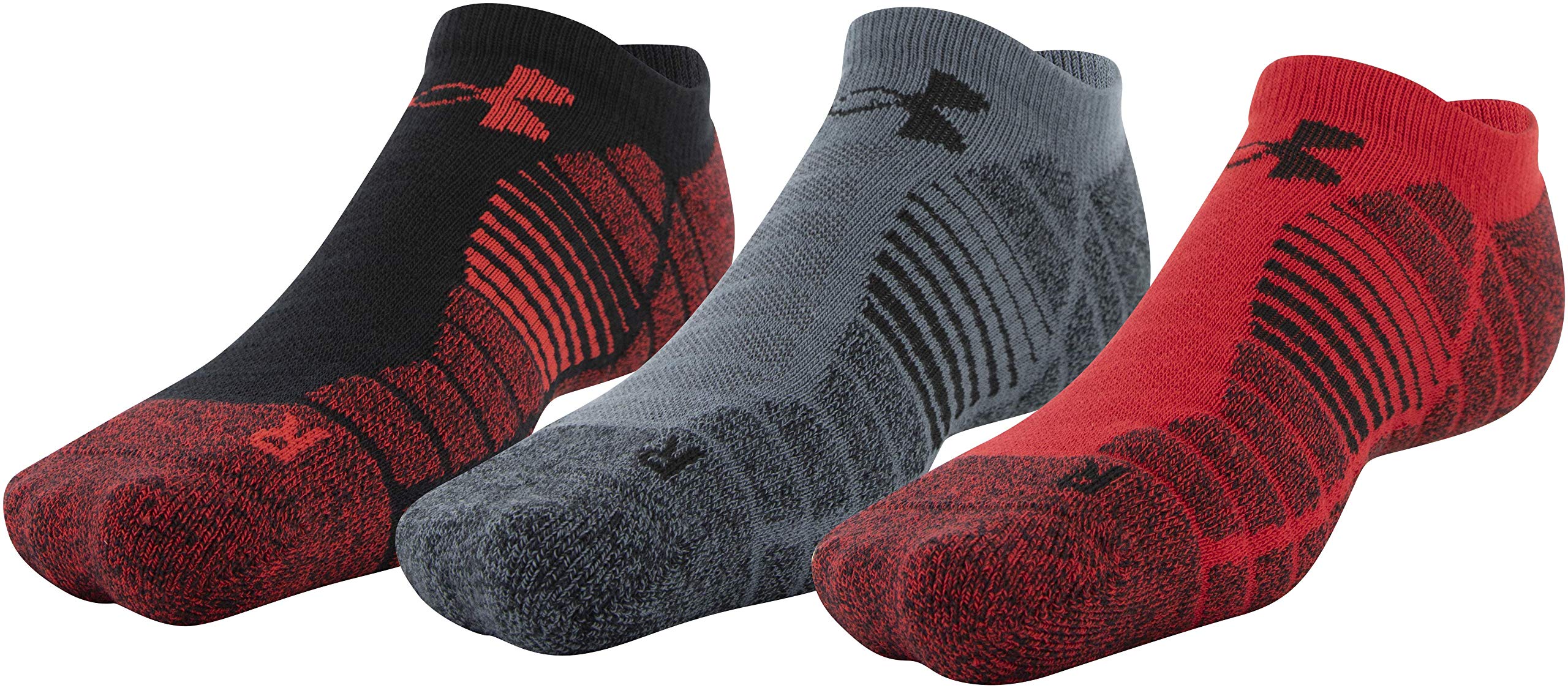 Under Armour Adult Elevated Performance No Show Socks, 3-Pairs, Red Assorted 1, Medium