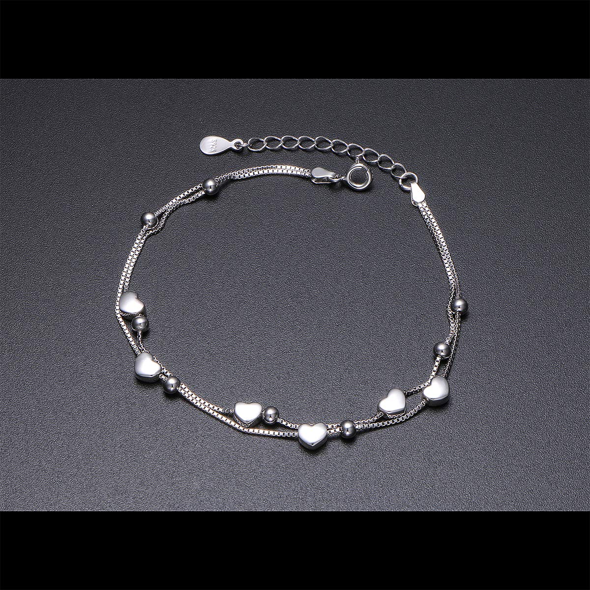 S925 Sterling Silver Jewelry Forever Love Heart Beads Double Chain Bracelet Friendship Adjustable Charm Bracelet Gift for Women