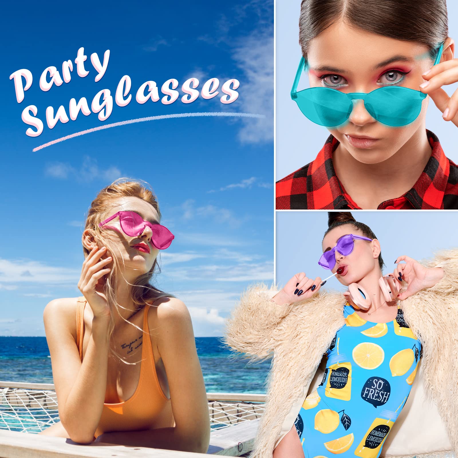 RTBOFY 10 Pairs Rimless Round Party Sunglasses Colored Glasses Transparent Round Retro Sunglasses Halloween Sunglasses…