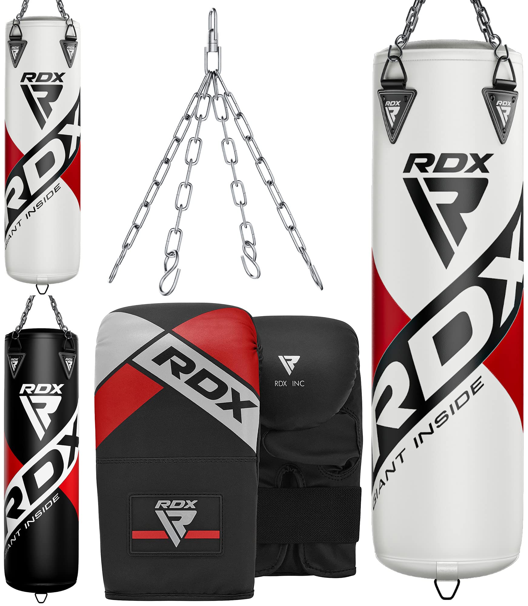 RDX Punching Bag UNFILLED Set Kick Boxing Training Gloves with Punch Mitts Hanging Chain, Great for MMA, Martial Arts, Muay Thai, Available in 4FT 5FT