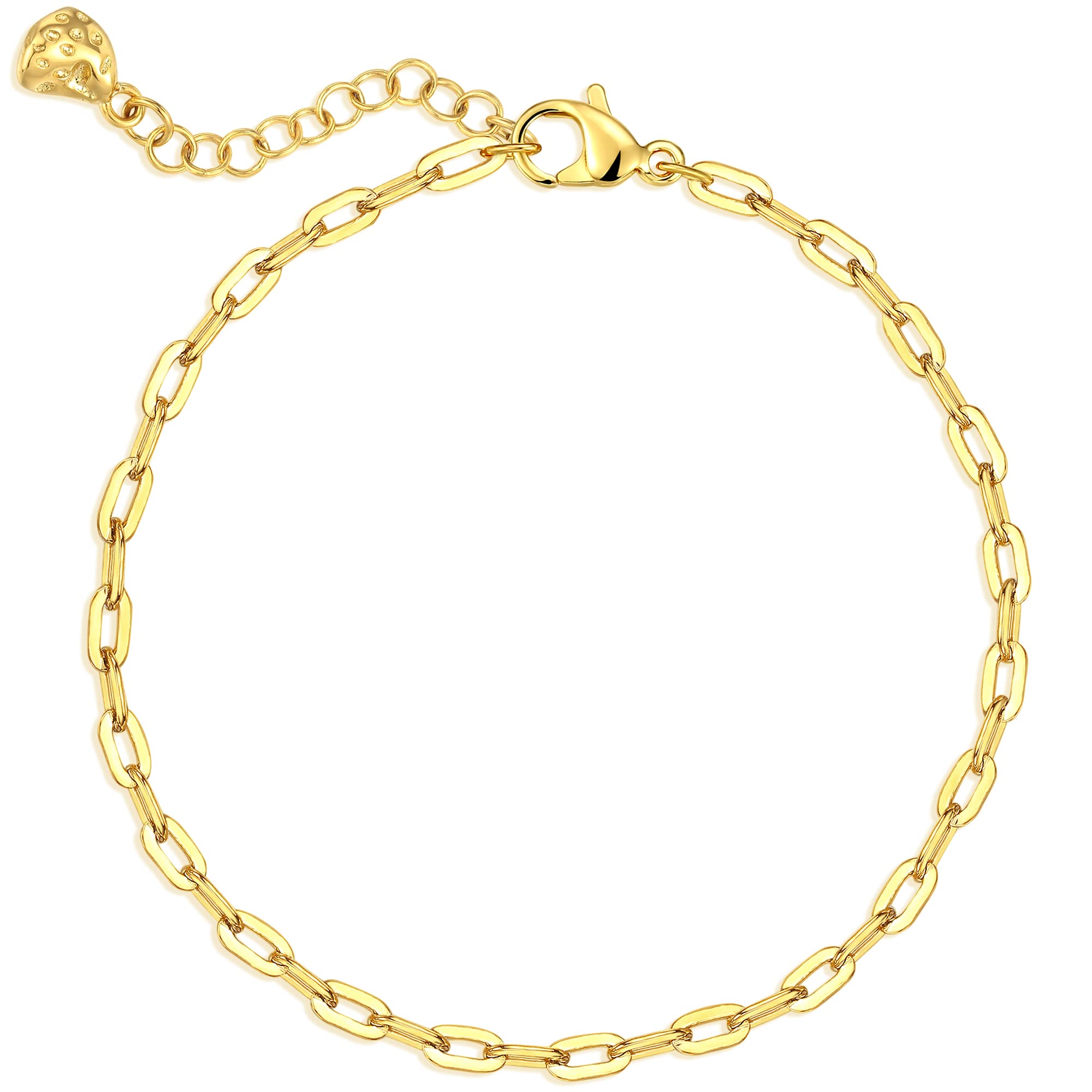 WEARON Gold Bracelet for Women 18K Gold Plated Paperclip Chain Link Bracelet Simple Dainty Jewelry 2.8mm