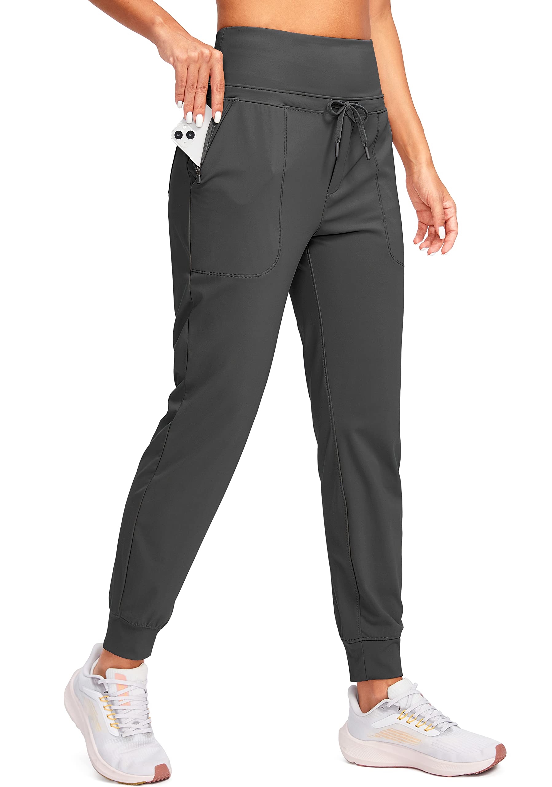 Women's Joggers High Waisted Athletic Sweatpants with Zipper Pockets Tapered Workout Lounge Pants for Women(Dark Grey, S)
