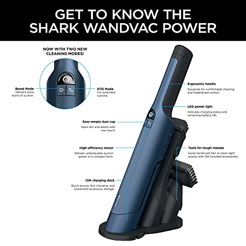 Shark WV401BL Cordless Hand Vacuum WANDVAC, Ultra-Lightweight and Portable with Powerful Suction and Tools for Pets, Designed for Car and Home, Blue