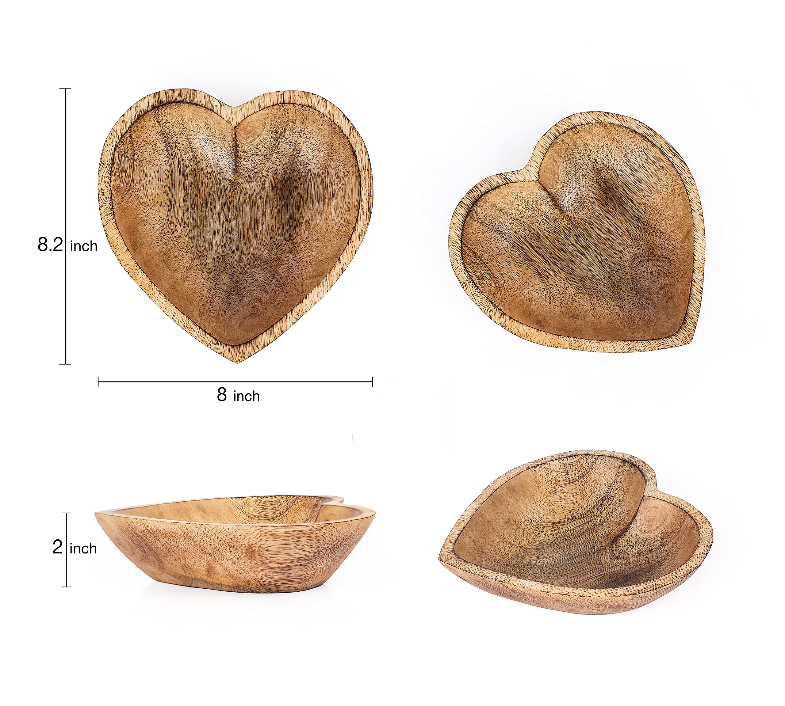 WitnyStore 8" Heart Shaped Bowl - Functional and Collectible Bowl - Handcrafted Wooden Bowl for Serving Candy Nuts Desserts Fruits or Accent Decor Gift for Any Occasion - 8" Brown