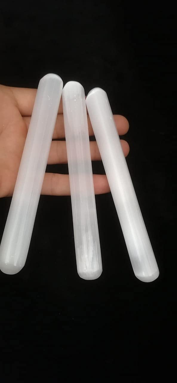 Three Selenite Massage Wand Polished, Self Care, Housewarming Gift, Healing Minerals and Crystals Size Around 15×2 cm 85 gr Each one