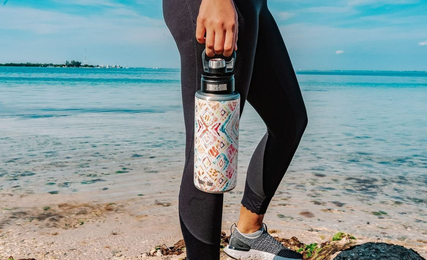 Tervis Sara Berrenson Painted Sand Ikat Pattern Triple Walled Insulated Tumbler Travel Cup Keeps Drinks Cold, 32oz Wide Mouth Bottle, Stainless Steel