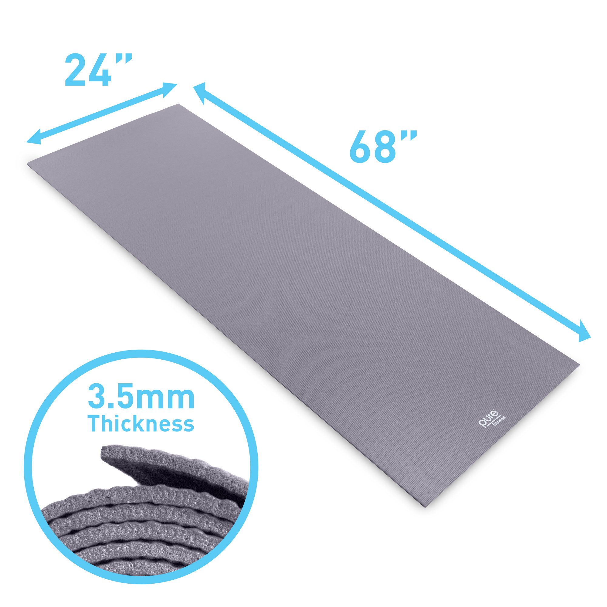 Pure Fitness 3.5mm Non-Slip Yoga Mat with Carry Strap - Charcoal