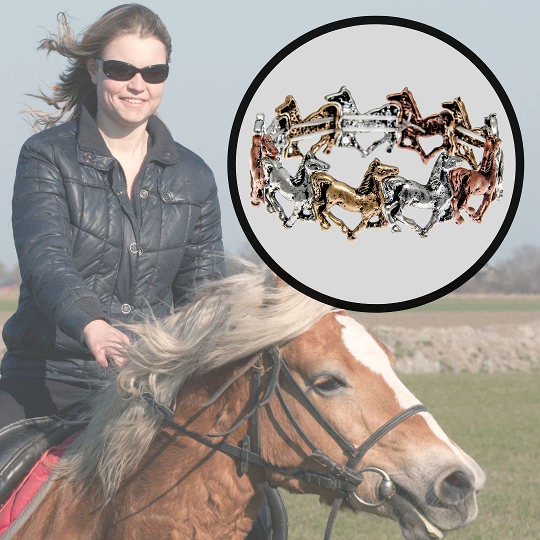 PammyJ Horse Jewelry - Tri-Tone Running Horse Stretch Bracelet