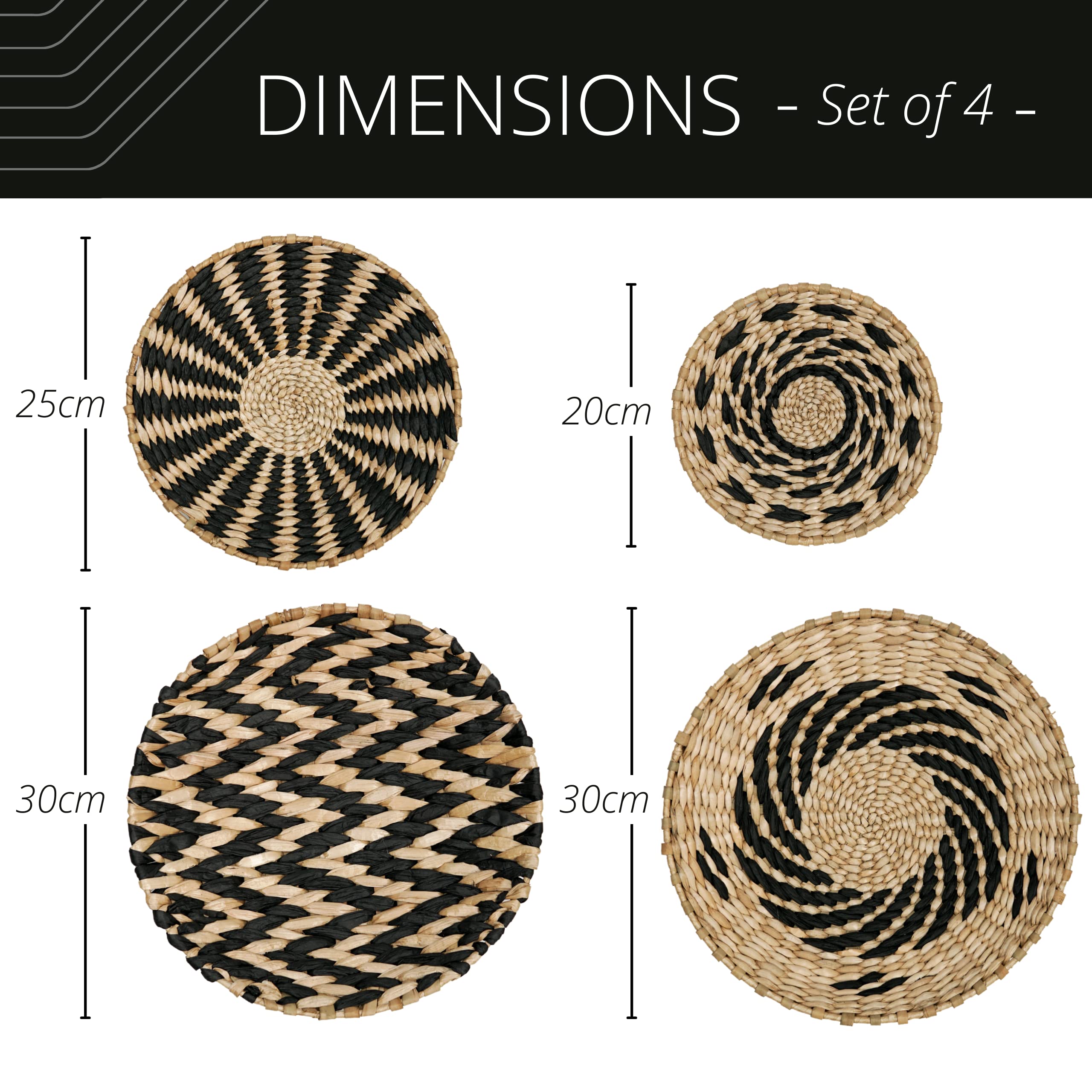VESPR Rattan Wall Basket Decor with Included Wall Hooks – Bohemian Handmade Wall Art - Centerpiece Decorations - Set of 4 Woven Baskets - Perfect Rustic Home Décor for Kitchen, Living Room, Bedroom