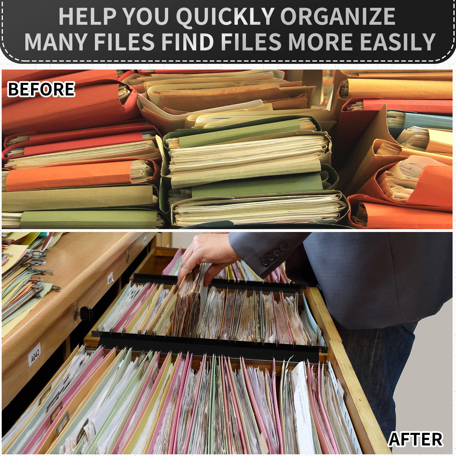 Peryiter Front to Back Rails Lateral Drawer Hanging File Bar Black File Cabinet Rails Stainless Steel File Cabinet Parts for Sides Letter Size File Folders Storage Organizer, 15.76'' Long(12 Pcs)