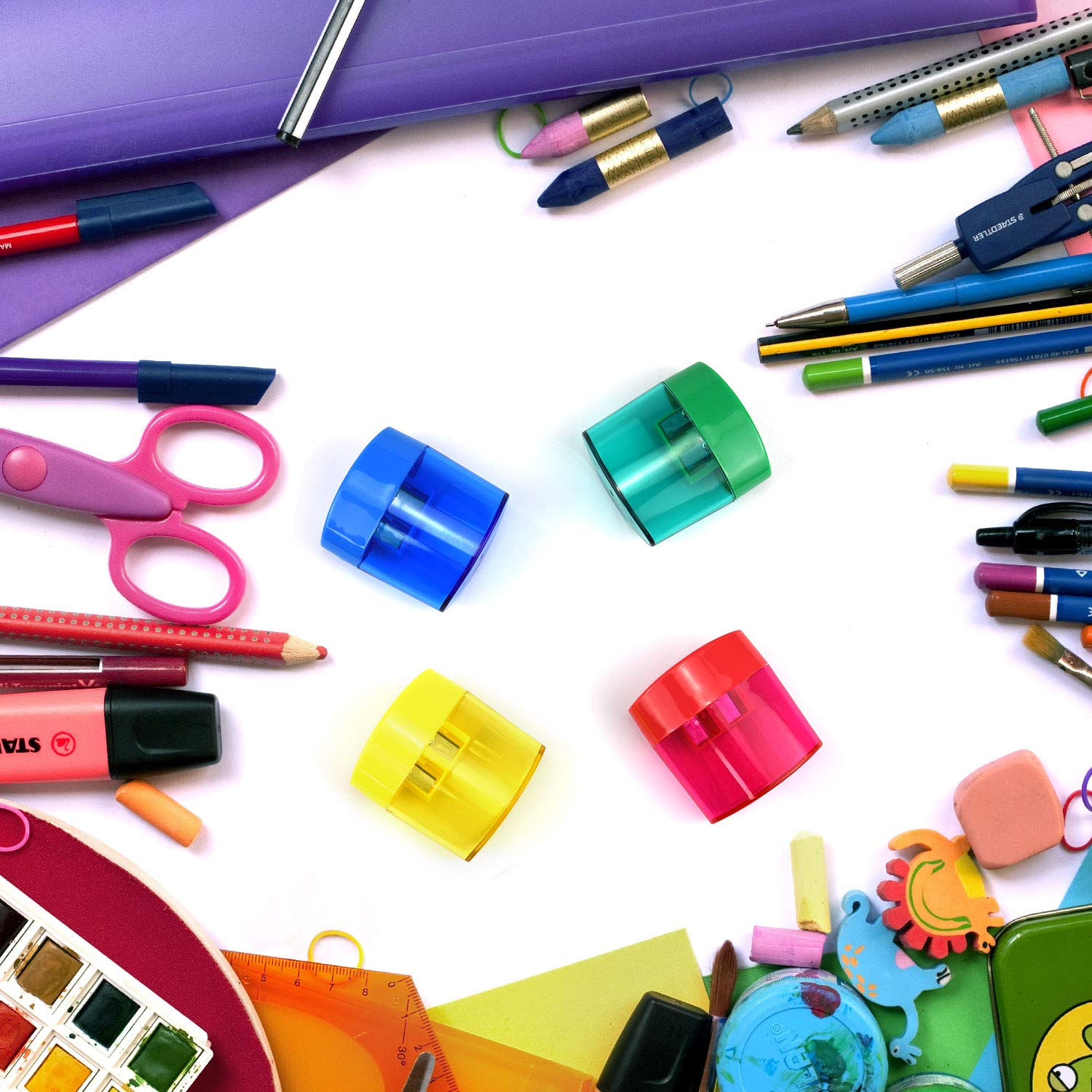 Pencil Sharpener, MENOLY 8 Pack Pencil Sharpener Manual Double Hole Pencil Sharpener Oval Shaped Hand Pencil Sharpeners for School Office Home (Red Yellow Green Blue)