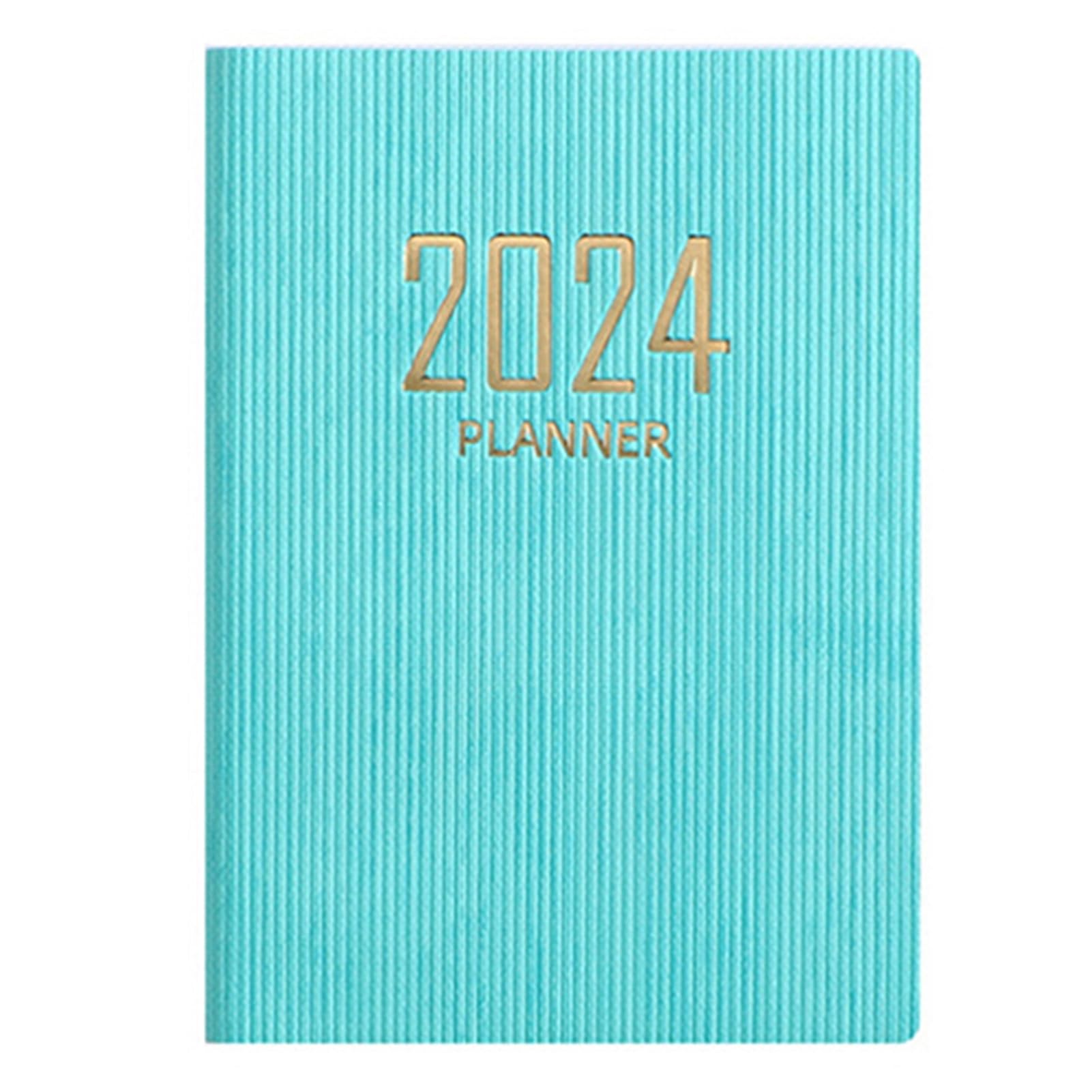 Saterkali 2024 Planner - A7 English Planner A6 Dazzling Color Imitation Leather Hardcover 180 Pages Inkproof Paper Mini Diary Notebook Student Supplies Green