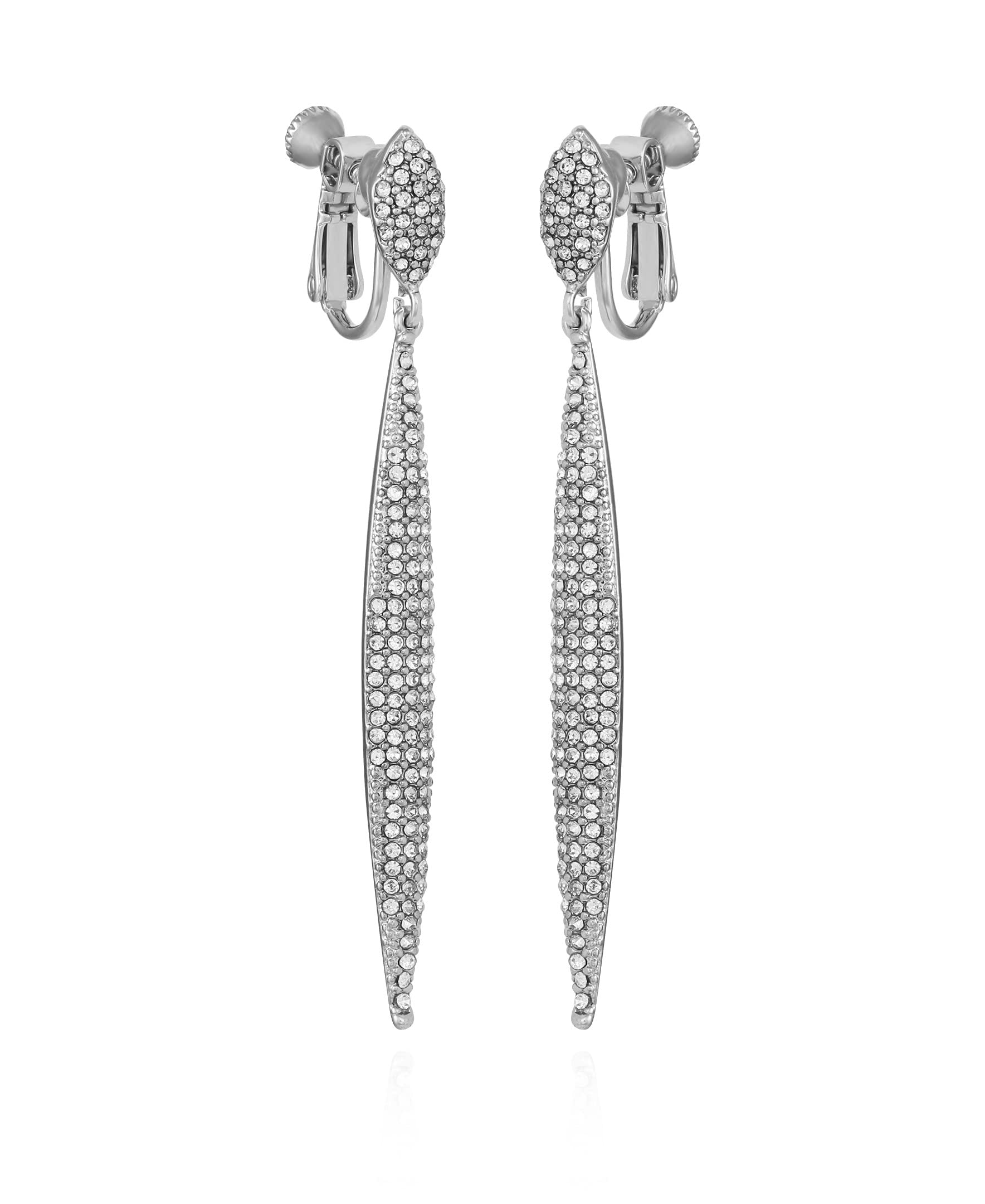 Vince Camuto Silver-Tone Crystal Glass Stone Spear Drop Earrings For Women