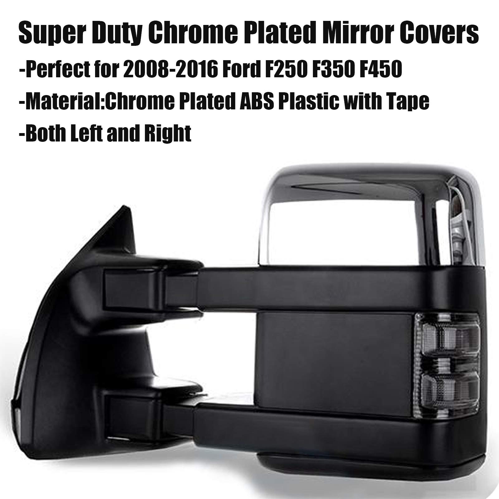 PerfecTech Super Duty Chrome Plated Mirror Covers Ultra Durable Top Half for 2008-2016 Ford F250 F350 F450(2 Pcs)