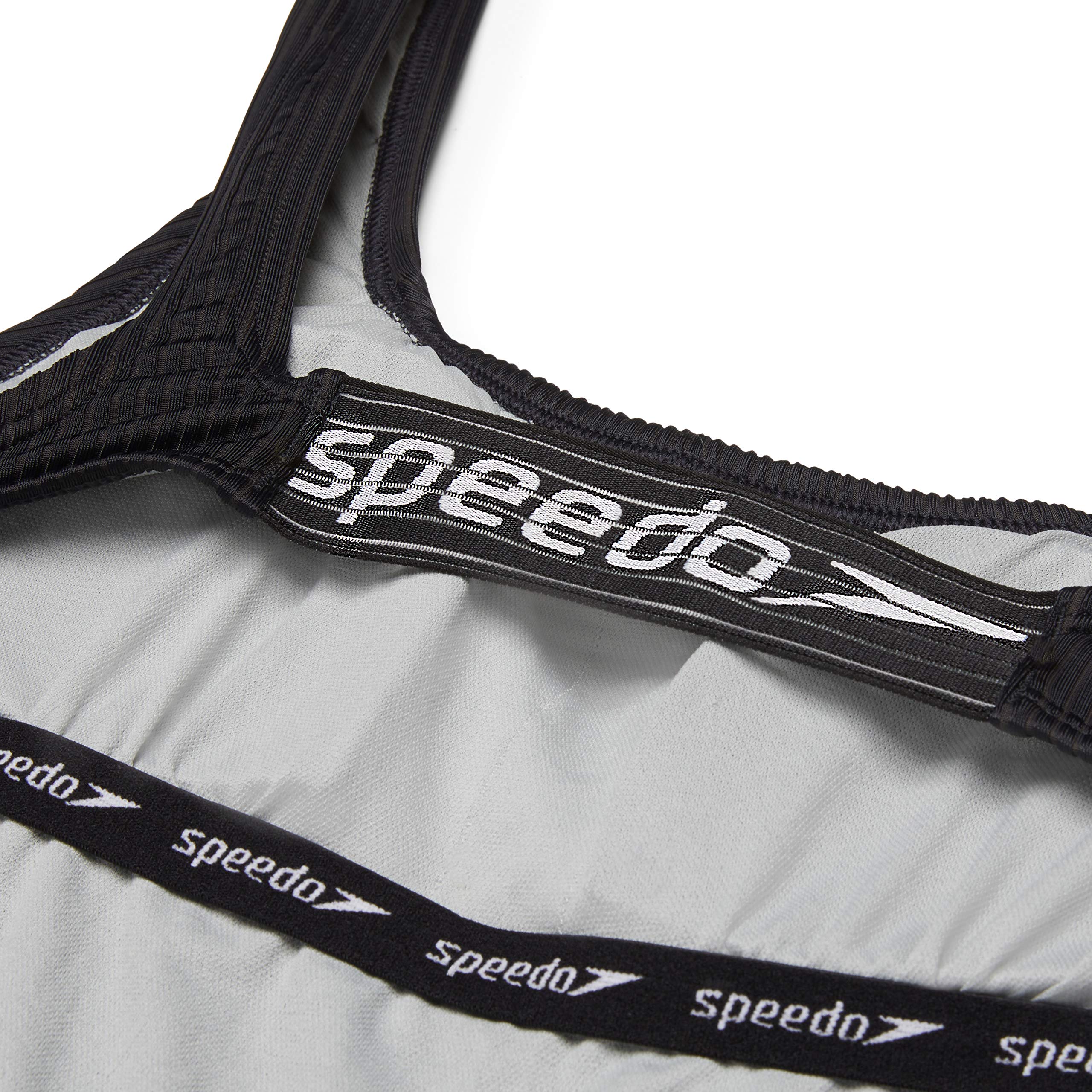 Speedo womens Logo Back Strap Contemporary Cut One Piece Swimsuit, Rib Speedo Black, 8 US