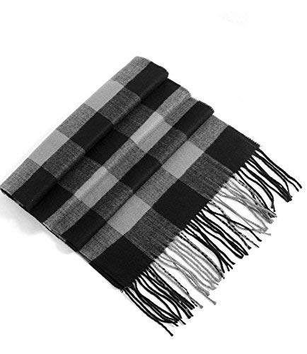 Rdylymx Men's Scarves Scarf Classic Arrival Winter Plaid Scarf Tassel Edge Soft Warm Scarf(Black Grey)